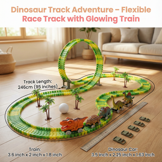 Dinosaur Track Adventure – Flexible Race Track with Glowing Train ...